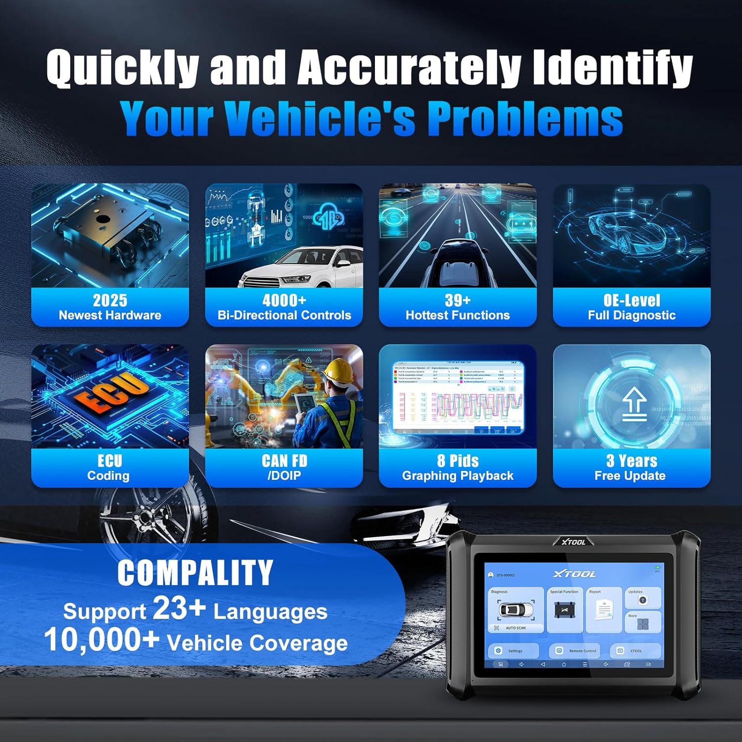 XTOOL D7S OBD2 Scanner with FCA AutoAuth, Bidirectional Scan Tool ...