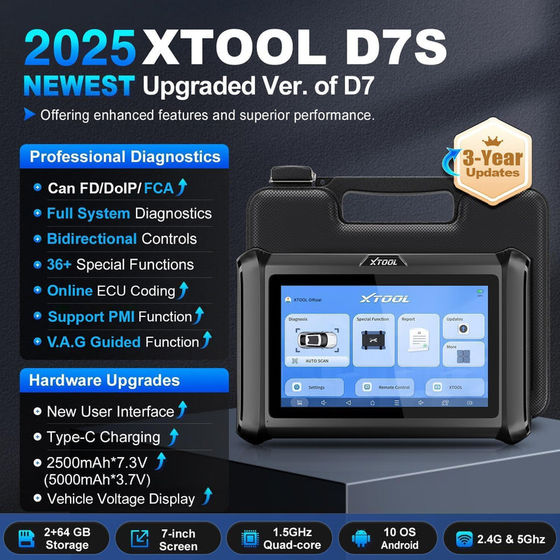 XTOOL D7S OBD2 Scanner with FCA AutoAuth, Bidirectional Scan Tool ...