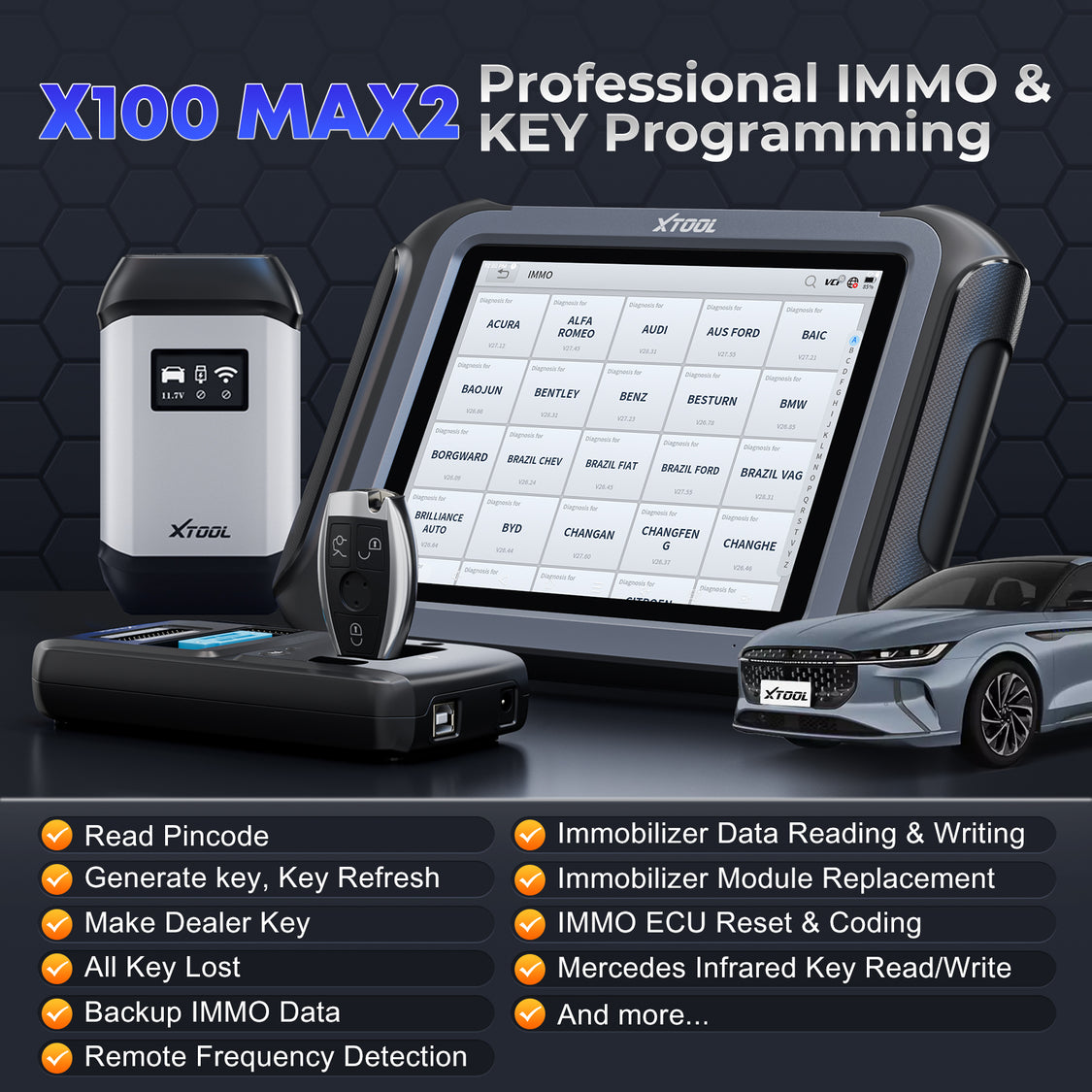 XTOOL X100 MAX 2 with J2534 Professional Key Programmer Car Diagnostic ...