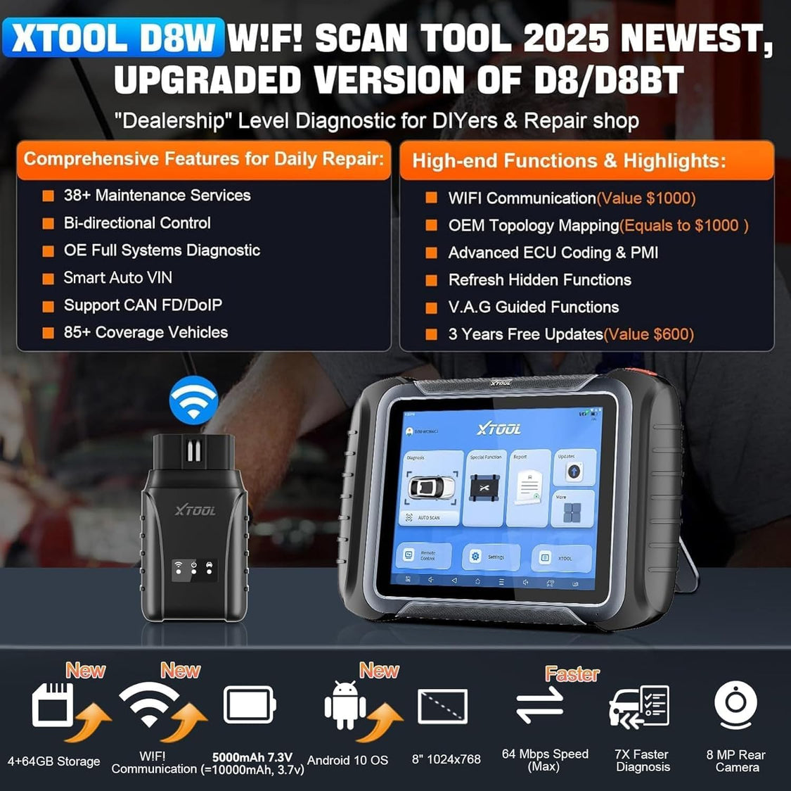 XTOOL D8W OBD2 Scanner Bidirectional Scan Tool with Topology Mapping ...