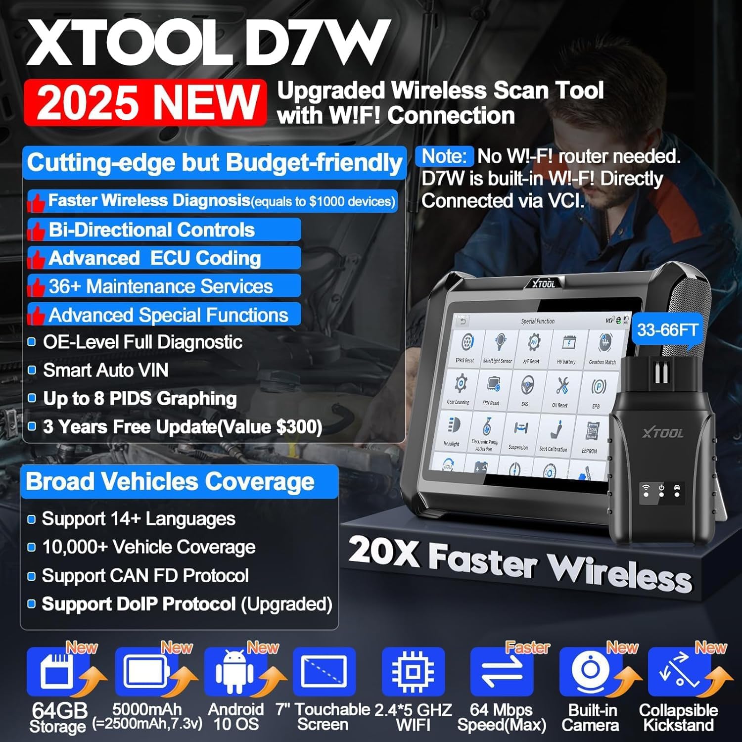 XTOOL D7W Wireless OBD2 Scanner Diagnostic Tool – Xtool Official Car ...