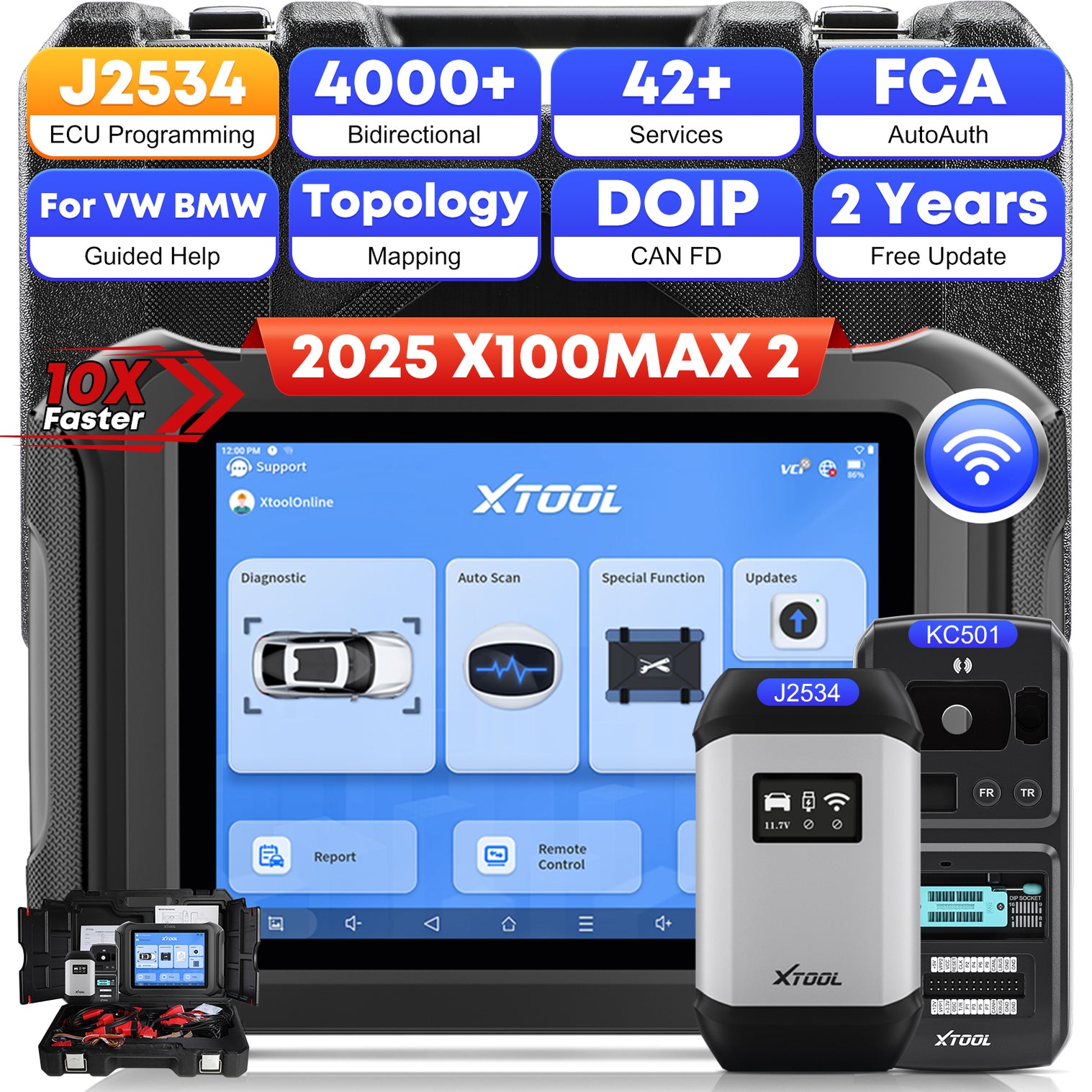 XTOOL X100 MAX 2 with J2534 Professional Key Programmer Car Diagnostic ...