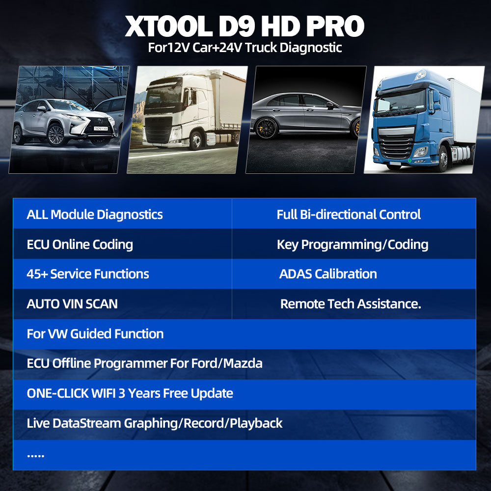 XTOOL D9HD Diagnostic Tools for 12V Car 24V Truck ECU Coding Programmi – Xtool Official Car ...
